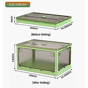 ACPOP Closet Organizers and Storage, 15Gal Collapsible Storage Bins with Lids, Stackable Storage Box, Plastic Foldable Container Trunk Car Organizer for Home, Ofiice, Camping(GREEN, 1Pcs)