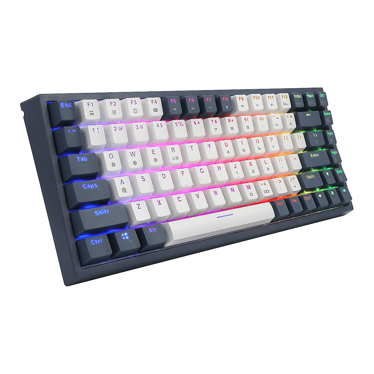 HUO JI CQ84 Wireless Mechanical Gaming Keyboard, Programmable RGB Backlit, Bluetooth, Red Switches, 84 Keys, Wired 60% Keyboard for iPad, iMac Android/Windows Tablet Laptop Desktop, White Blue
