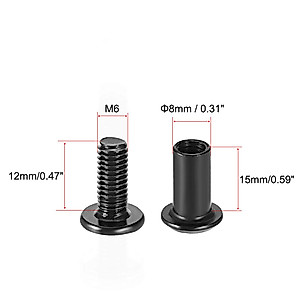 uxcell Screw Post Fit for 5/16"(8mm) Hole Dia, Male M6x12mm Belt Buckle Binding Bolts Leather Fastener Carbon Steel Black 10 Sets