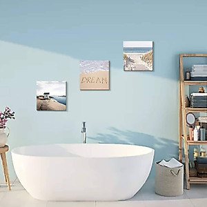 TAR TAR STUDIO Beach Scene Pictures Canvas Artwork: Seaside Boardwalk Painting Wall Art for Bedroom (12''W x 12''H x 3 PCS, Multiple Style)