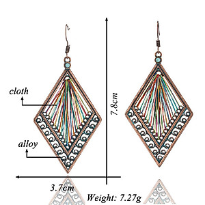 Soul Statement Women's Western Rainbow Thread Geometric Boho Dangle Festival Earrings - Unique Bronze & Teal Threader Bohemian Summer Jewelry for Women (Rainbow Thread)
