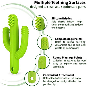 Cactus Teether, Baby Teething Toys for Babies 0-6 Months 6-12 Months, Self-Soothing Pain Relief Soft Baby Toothbrush for Babies, Toddlers, Infants, Boy and Girl, Natural Organic BPA Free(Green)