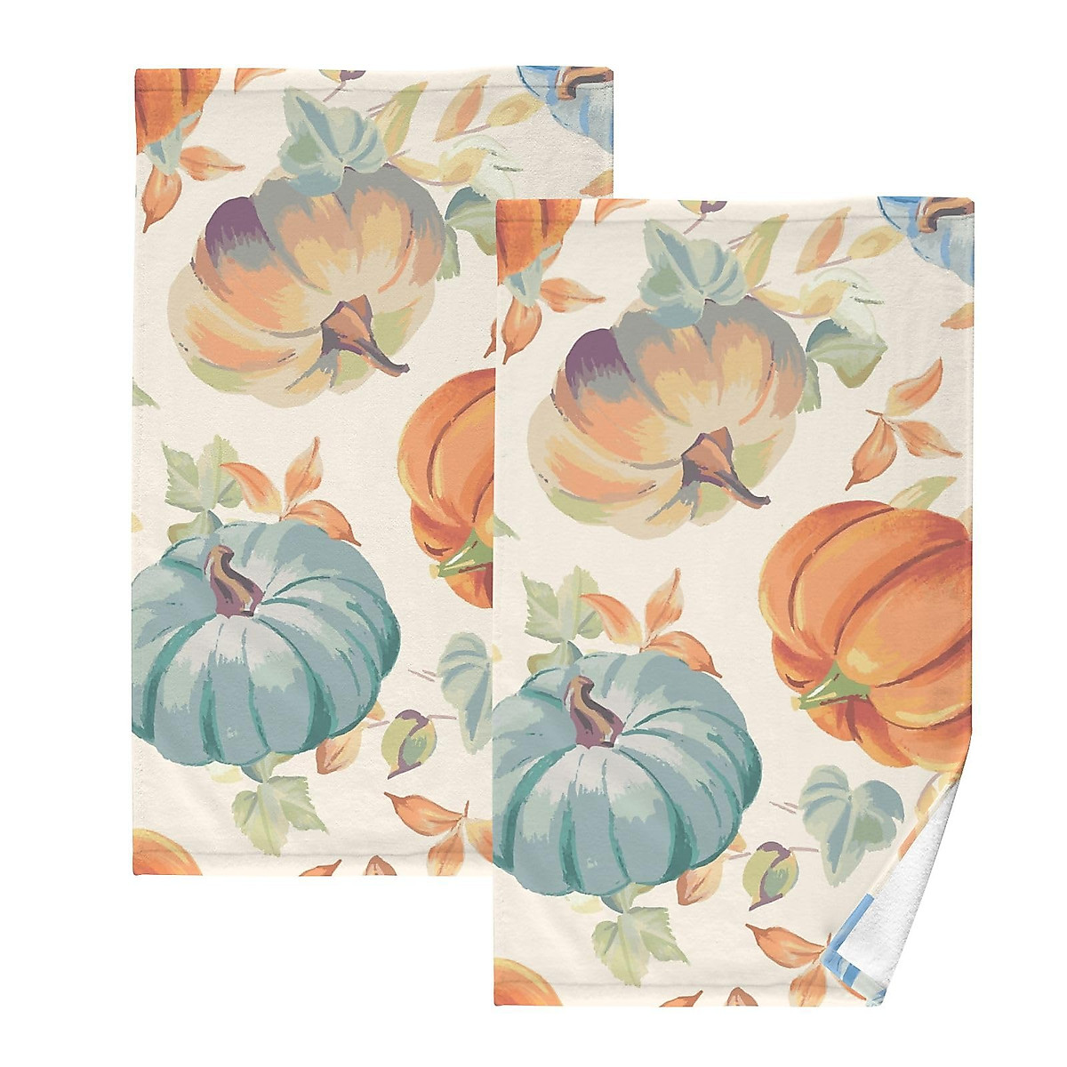 ALAZA Fall Pumpkins Hand Towels for Bathroom Set of 2 Soft Absorbent Cotton Bath Towels Decorative Face Towel 16" X 28"
