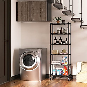 vkahaak 6-Tier Wire Shelving Unit, Adjustable Storage Shelf with Lockable Wheels, Large Capacity Metal Shelves with Stainless Hook for Garage Kitchen Pantry Living Room Bathroom (22" x 12" x 65")