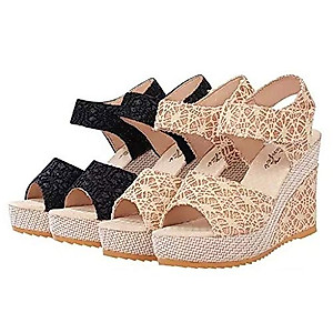 Aniywn Women Espadrilles Platform Wedges Heel Lace Up Sandals Elegant Floral Classic Ankle Strap Shoes