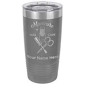LaserGram 20oz Vacuum Insulated Tumbler Mug, Manicure, Personalized Engraving Included (Gray)