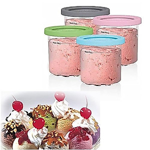 Creami Containers, for Ninja Creami Pints 4 Pack,16 OZ Ice Cream Containers with Lids Dishwasher Safe,Leak Proof Compatible with NC299AMZ,NC300s Series Ice Cream Makers