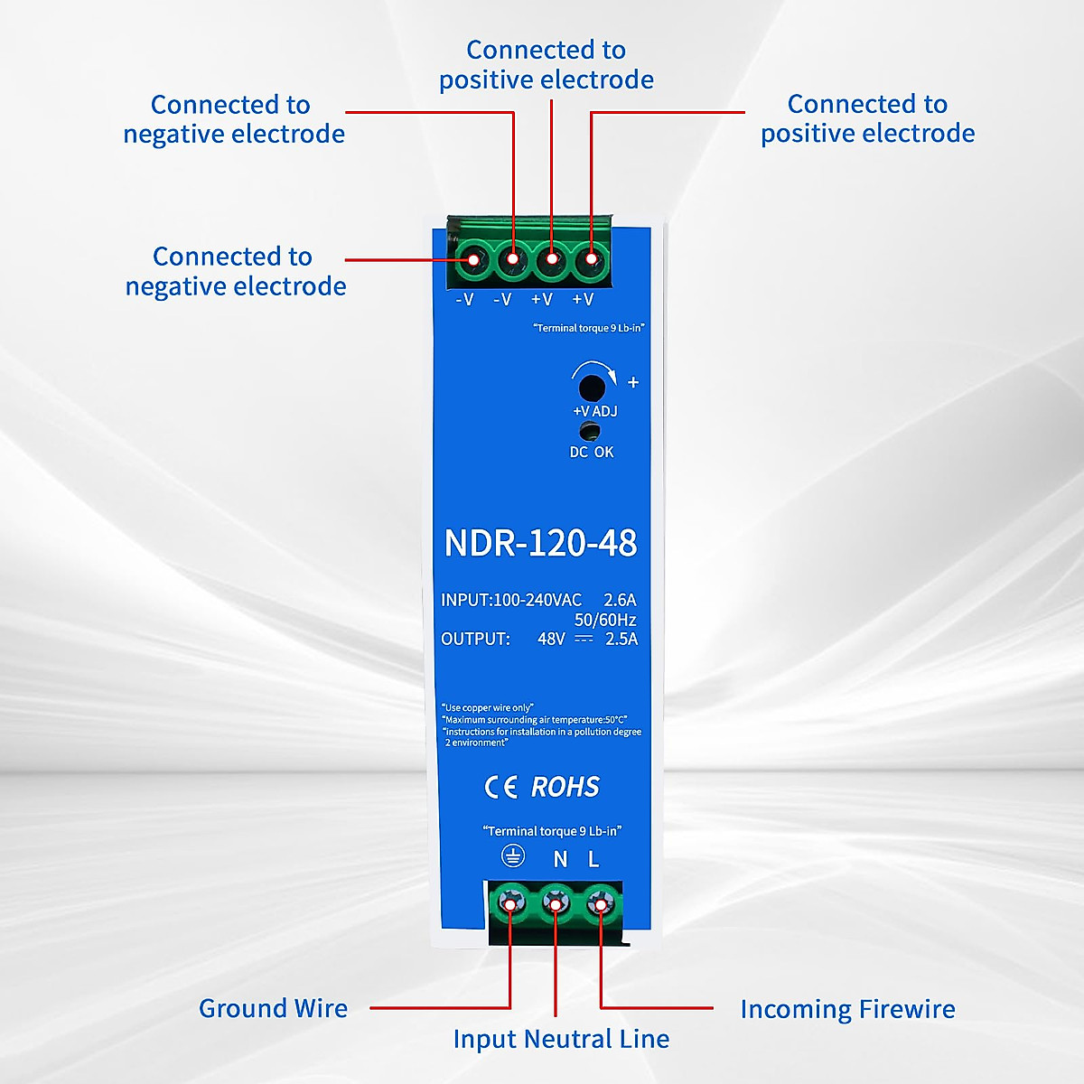 48V Power Supply NDR120-48;Input 100-240VAC;Output:48V 2.5A;110V 120V 220V Both;Din Rail