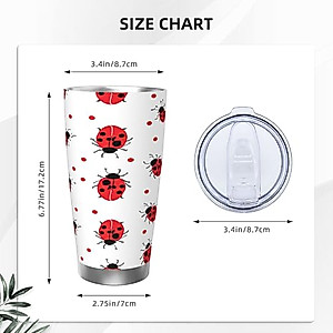 AYCZN Ladybugs Pattern 20 OZ Tumbler Stainless Steel Travel Coffee Mug, Cute Bird Insulated Water Bottle with Lid and Straws Leakproof Thermal Cup