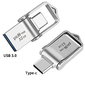 picK-me USB C Flash Drive, 2-in-1 USB 3.0 Thumb Drive, Dual USB Memory Stick Drive High Speed, for Type-C Android Smartphones Tablets and New MacBook (32G)
