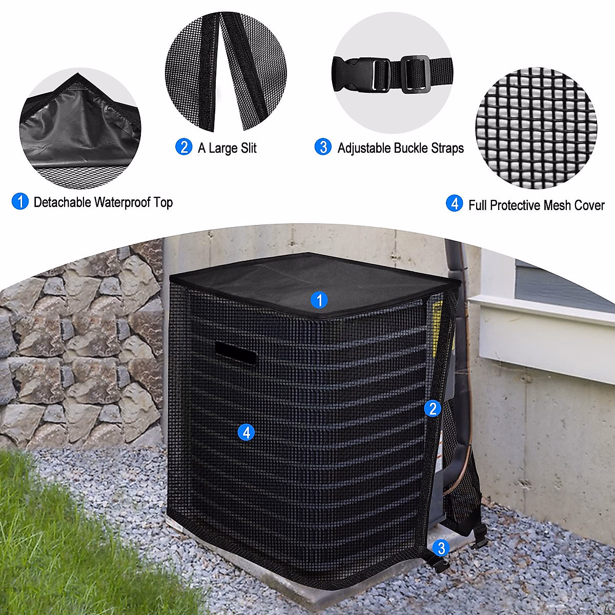 Air Conditioner Cover for Outside Unit, TRELC All Seasons Full Mesh AC Cover with Detachable Waterproof Top, Outdoor Winter Air Conditioner Cover Against Cottonwood, Leaves (31.5" x 31.5" x 35.4")