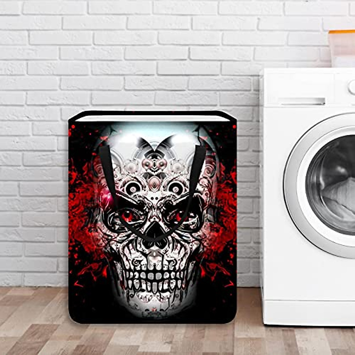 Novelty Skull Black Laundry Basket Collapsible Storage bin with Handles for Hamper,Kids Room,Toy Storage