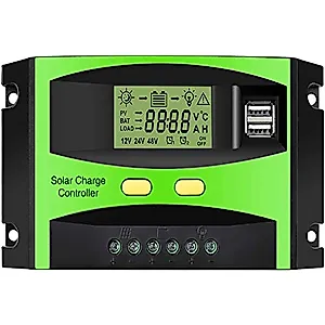 CarBest 30A Solar Charger Controller, 12V/24V Solar Panel Intelligent Regulator with Dual USB Port and LCD Display (Upgraded)