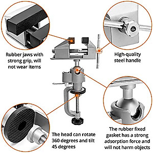 QWORK 3" Universal Tabletop Clamp Vice Tilts Rotate 360°, Portable Work Bench Vise for Drilling, Woodworking,Jewelry Making, Mental working