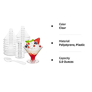 Zezzxu 40 Pack Plastic Martini Glasses - 5 oz Disposable Dessert Cups with Spoons Reusable Cocktail Glasses for Party Champagne, Parfait, Ice Cream, Pudding and Trifle