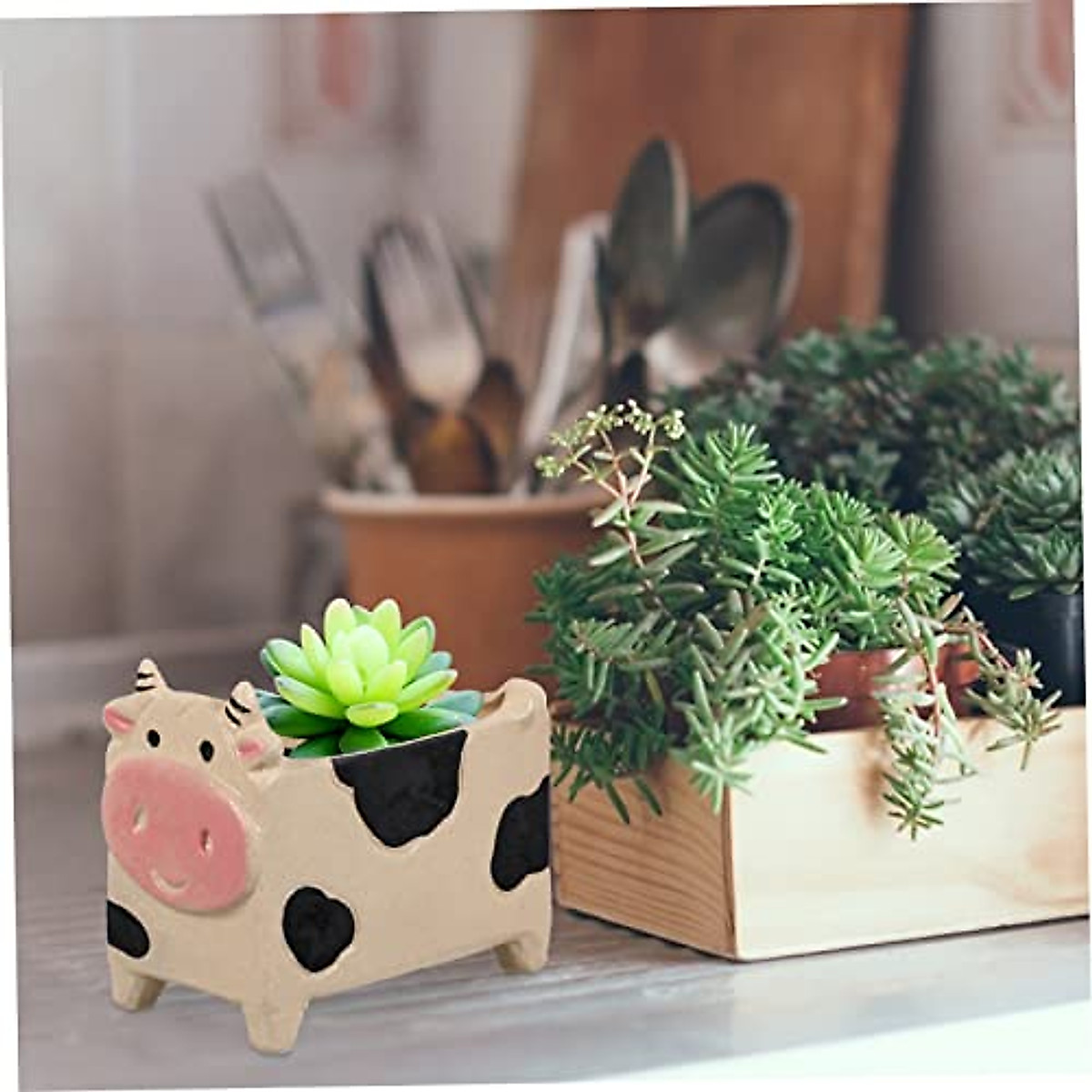 HANABASS 2pcs Decoration Animal Garden Pots Planters Zodiac Bonsai Lovely Indoor Plants Flower Cactus Gift Container Ox Center Plant Succulent Office Pot Cow Ceramic Home Year Cows Balcony