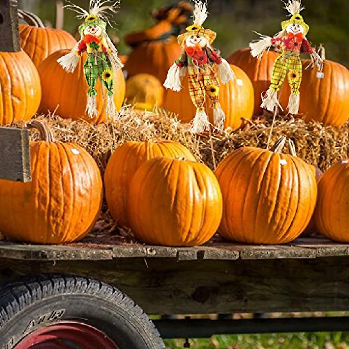 IFOYO Small Fall Harvest Scarecrow Decor, 3 Pack Happy Christmas Decorations 15.75 Inch Scarecrow Christmas Decoration for Garden, Home, Yard, Porch, Thanksgiving Decor