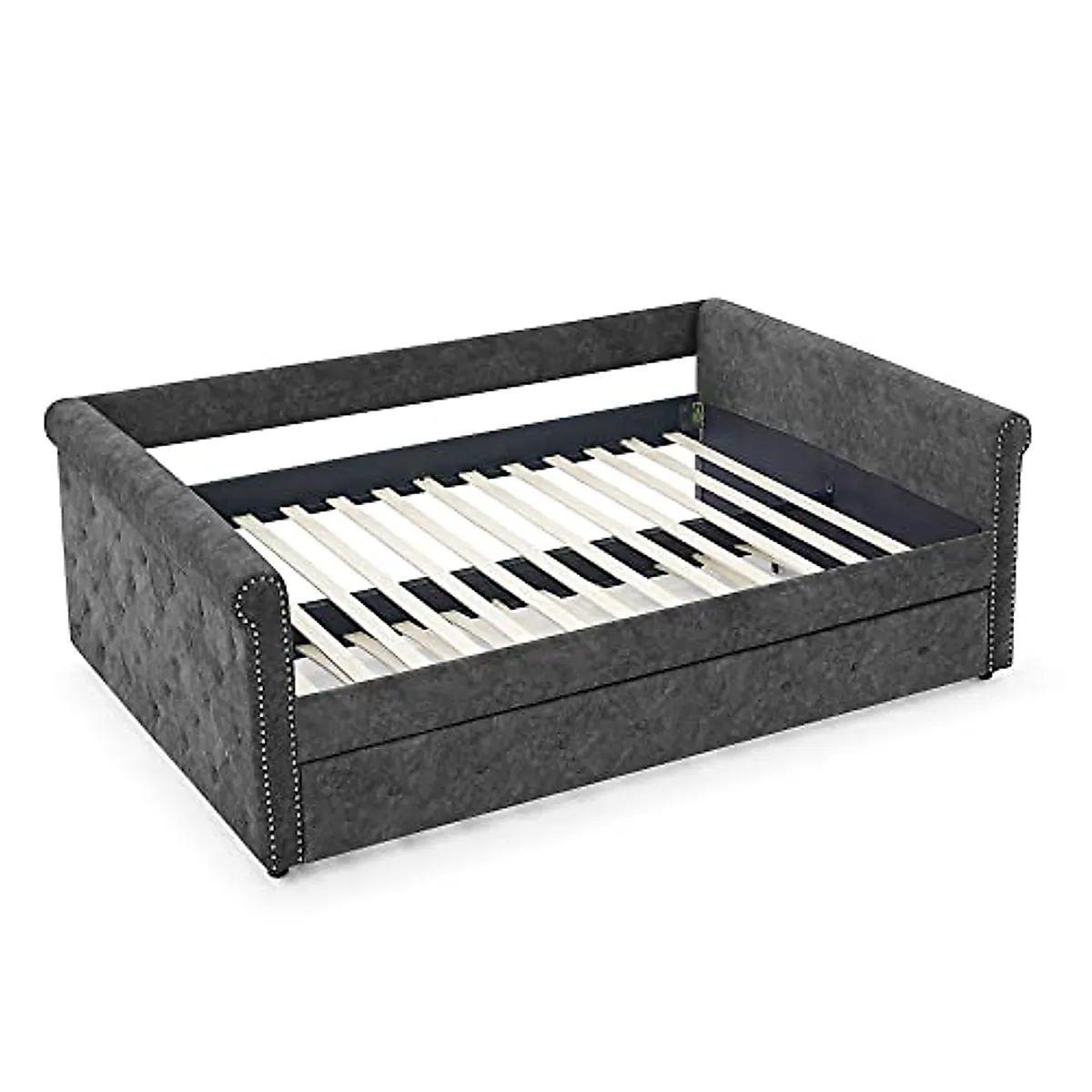 GLORHOME Full Daybed with Trundle Upholstered Tufted Sofa Bed with Button and Copper Nail on Arms,Gray