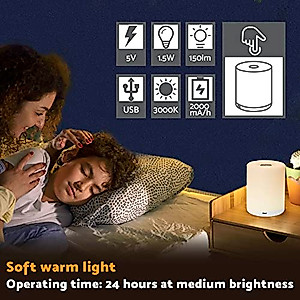 DAZZY DOT Mini Night Light, Soft Warm Dim Lamp, Small Cordless Touch Night Light Dimmable Portable Rechargeable Battery Operated, Wireless Bedside Table Lamps for Baby Nursery, Bedroom, Hallway