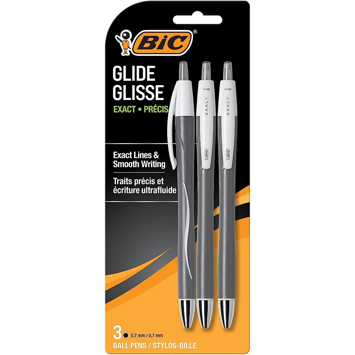 BIC Glide Exact Retractable Ball Point Pen, Fine Point (0.7 mm), Black, Precise Lines For Clean Writing, 3-Count