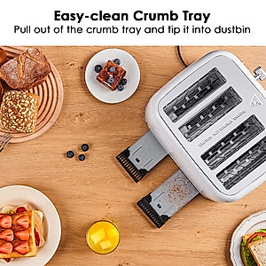 REDMOND Toaster 4 Slice, Retro Stainless Steel Toaster with Extra Wide Slots Bagel, Defrost, Reheat Function, Dual Independent Control Panel, Removable Crumb Tray, 6 Shade Settings and High Lift Lever, White, New Version