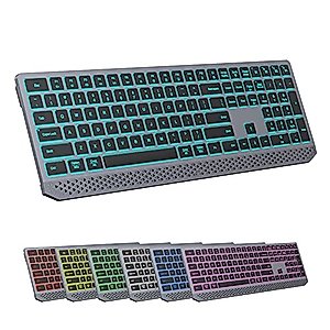 Backlit Bluetooth Keyboard Multiple Devices, Full Size Multi-Device Slim Rechargeable Bluetooth 5.1 Keyboard for Windows Mac OS Android, Backlit Wireless Keyboard for Laptop, Tablet, iPad, iPhone