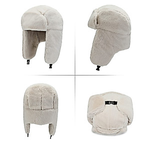 Peicees Winter Hats for Men Womens Fur Hats Russian Ushanka Trapper Hat with Ear Flaps Warmer for Adult Boys Girls White