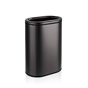 XIAOSAKU Trash Cans for Bedroom Creative Open Stainless Steel Trash Can Trash Bin Without Cover Open Top Trash Can for Home, Restaurant, Restroom, Office Trash can Kitchen (Color : Black, Size : 9L)