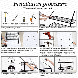 Vdomus Hanging Pot and Pan Organizer - Rustproof Wall Mounted Pot Rack for Kitchen Storage - Durable, Thick Iron Material - 2-Tier Pot Shelf with 10 Hooks for Utensils - Wall Mounted Black Pot Rack