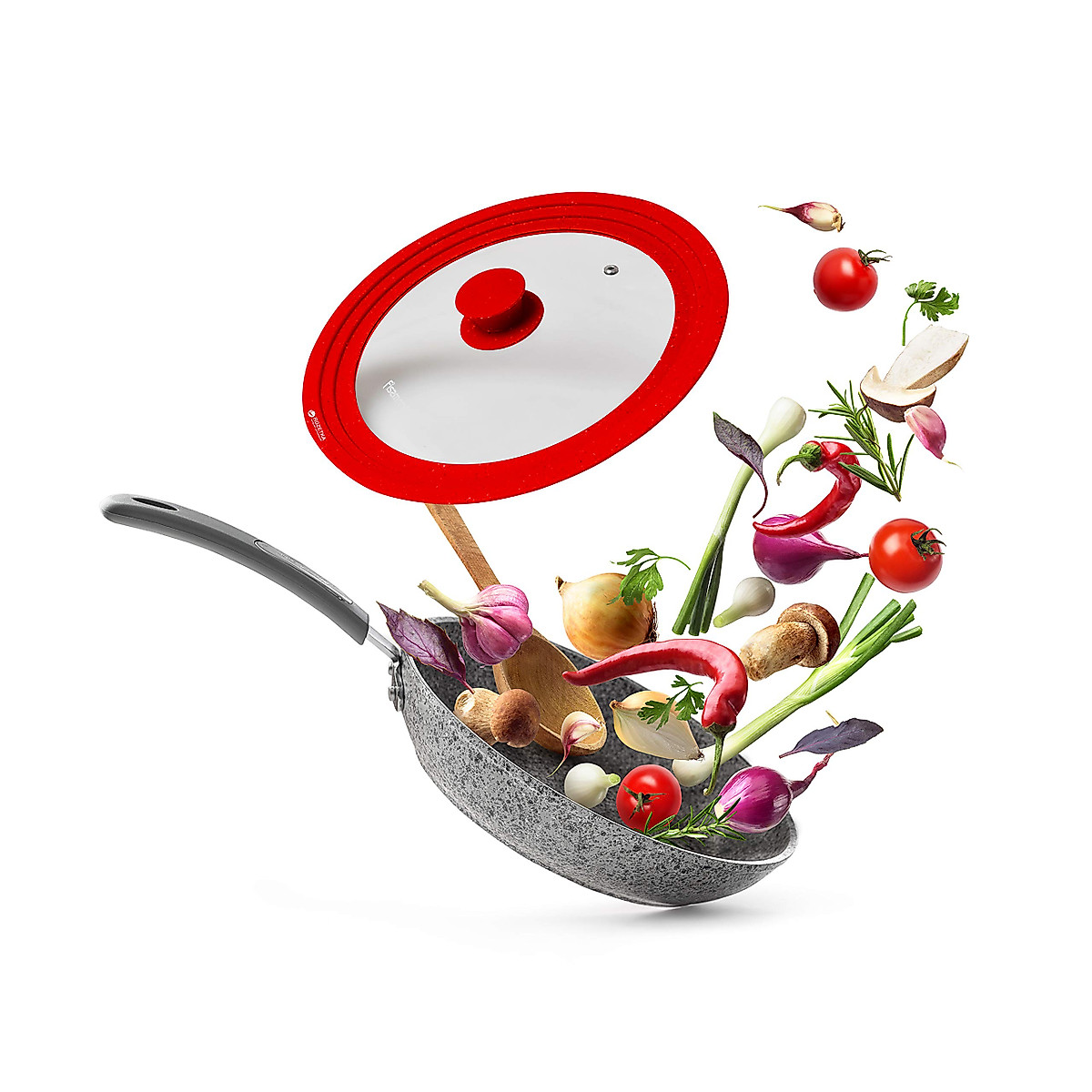 Universal Lid for Pots and Pans, Silicone Lids for Pots and Pans, Pan Lids, [Pack of 2], Frying Pan Cover- Replacement Lids Fits 7-12 inch, Black & Red