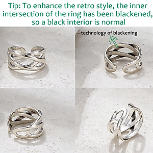 ZELORES 925 Sterling Silver Celtic Knot Rings Open Knuckle Rings for Women Adjustable Thumb Finger Rings Minimalist Cross Line Band Rings (Silver)