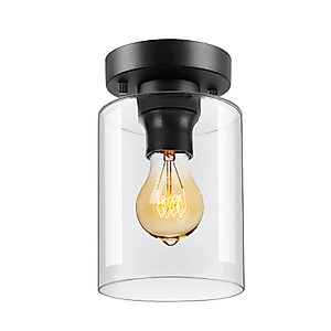 Boostarea Semi Flush Mount Ceiling Light, Industrial Hanging Ceiling Pendant Lamp With Clear Glass Shade, Farmhouse Light Fixture for Porch Hallway Corridor Kitchen Bathroom Bedroom, Bulb Not Included