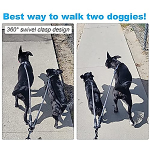 Mycicy Double Dog Leash Coupler, Tandem Leash for Two Dogs, No Tangle 360° Swivel Rotation Dual Strong Dog Leash Splitter, for Large Medium Small Dogs (33inch)