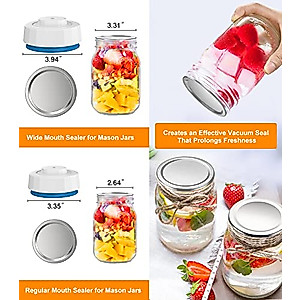 Mason Jar Vacuum Sealer, Electric Mason Jar Vacuum Sealer Kit, Vacuum Sealer for Regular and Wide Mouth Canning Jars, Includes Electric Vacuum Pump and Reusable Vacuum Food Storage Bags