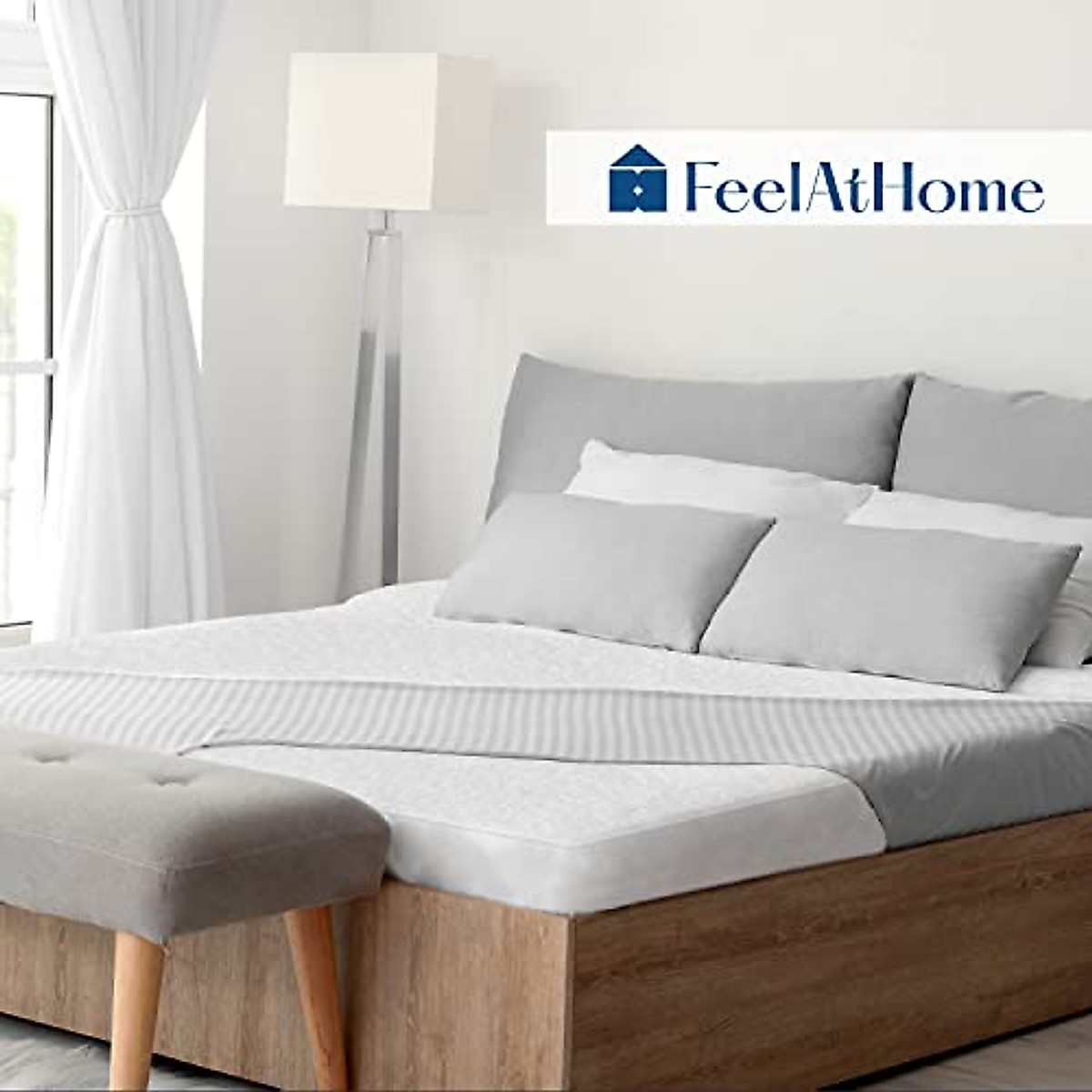 FeelAtHome Fitted 100% Waterproof Mattress Cover (Full XL Size) - Breathable Super Soft & Noiseless Cotton Terry Fabric Matress Fitted Cover White