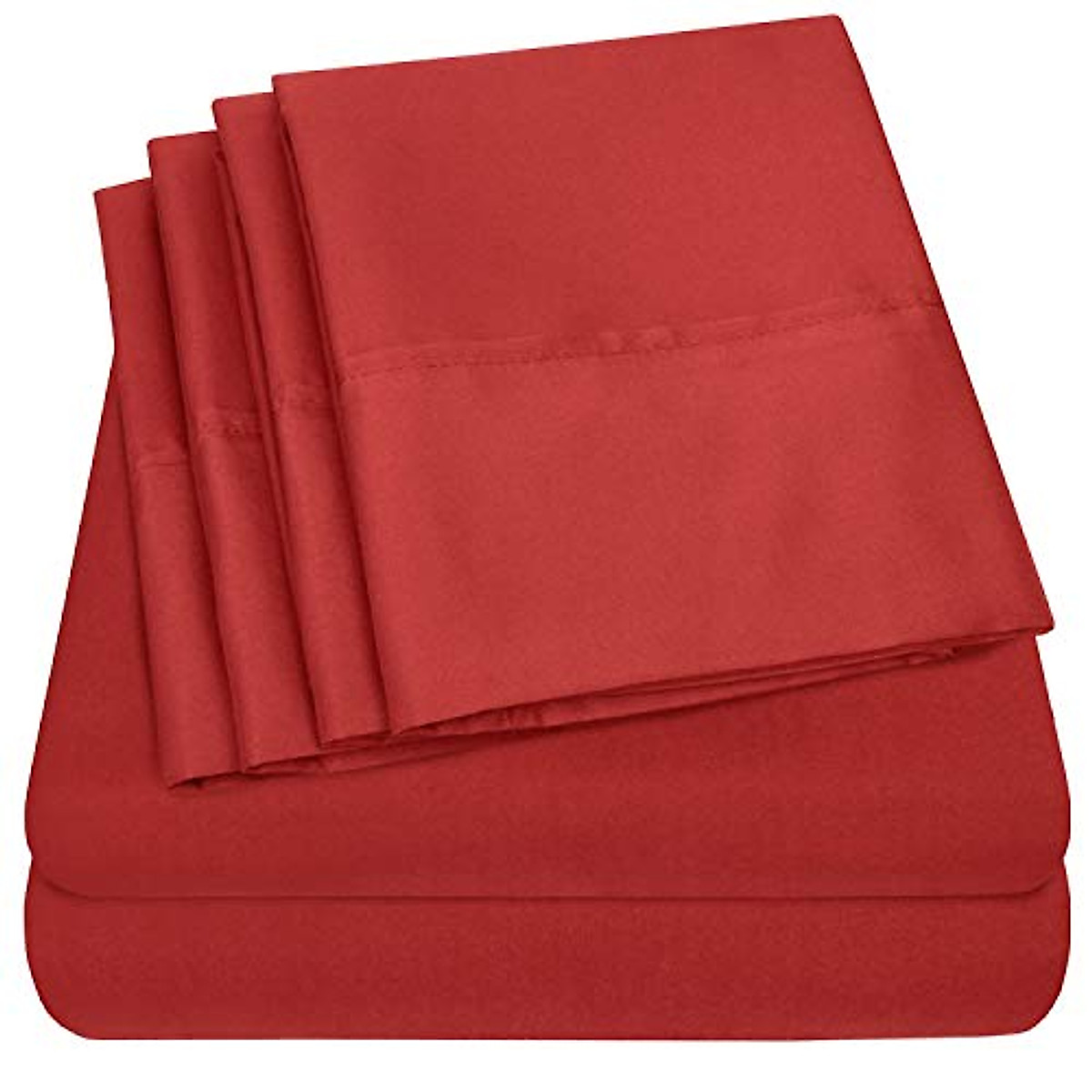 Queen Sheets Red - 6 Piece 1500 Supreme Collection Fine Brushed Microfiber Deep Pocket Queen Sheet Set Bedding - 2 Extra Pillow Cases, Great Value, Queen, Samba Red