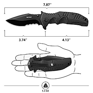 TACTIMAN Pocket Folding Knife Survival Gear Tactical Knife with Liner Lock Stainless Steel Blade in Black Oxidation G10 Handle Reversible Pocket Clip Gifts for Men Dad Husband