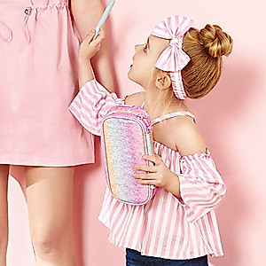 mibasies Girls Pencil Case for Kids, Pencil Pouch Boys Soft Rainbow Pen Box (Pink Blue Rainbow)