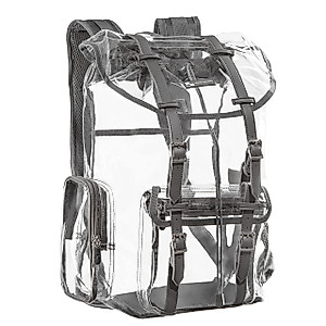 WLACK AND BHITE Eco-Friendly Heavy Duty Clear Backpack with Front Pocket | Large Clear Bookbag Transparent See Through Backpack for College Work Travel (Steel Gray Eco Friendly)