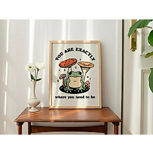 Retro Poster Wall Art Print Retro Frog Posters,Retro Positive Quote, Positive Self Care Mushroom Illustration,Wall Art Canvas for Living Room Bedroom Kids Room Decorate Room Home Decor,Gift.Set of 4(Unframed,8”X10”inches).