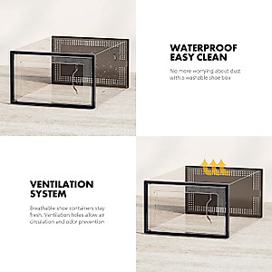 SEE SPRING X-Large Shoe Storage Box Fit Size 11, Clear Plastic Stackable Shoe Organizer for Closet, Space Saving Foldable Shoe Rack Sneaker Container Bin Holder, 12 Pack Black