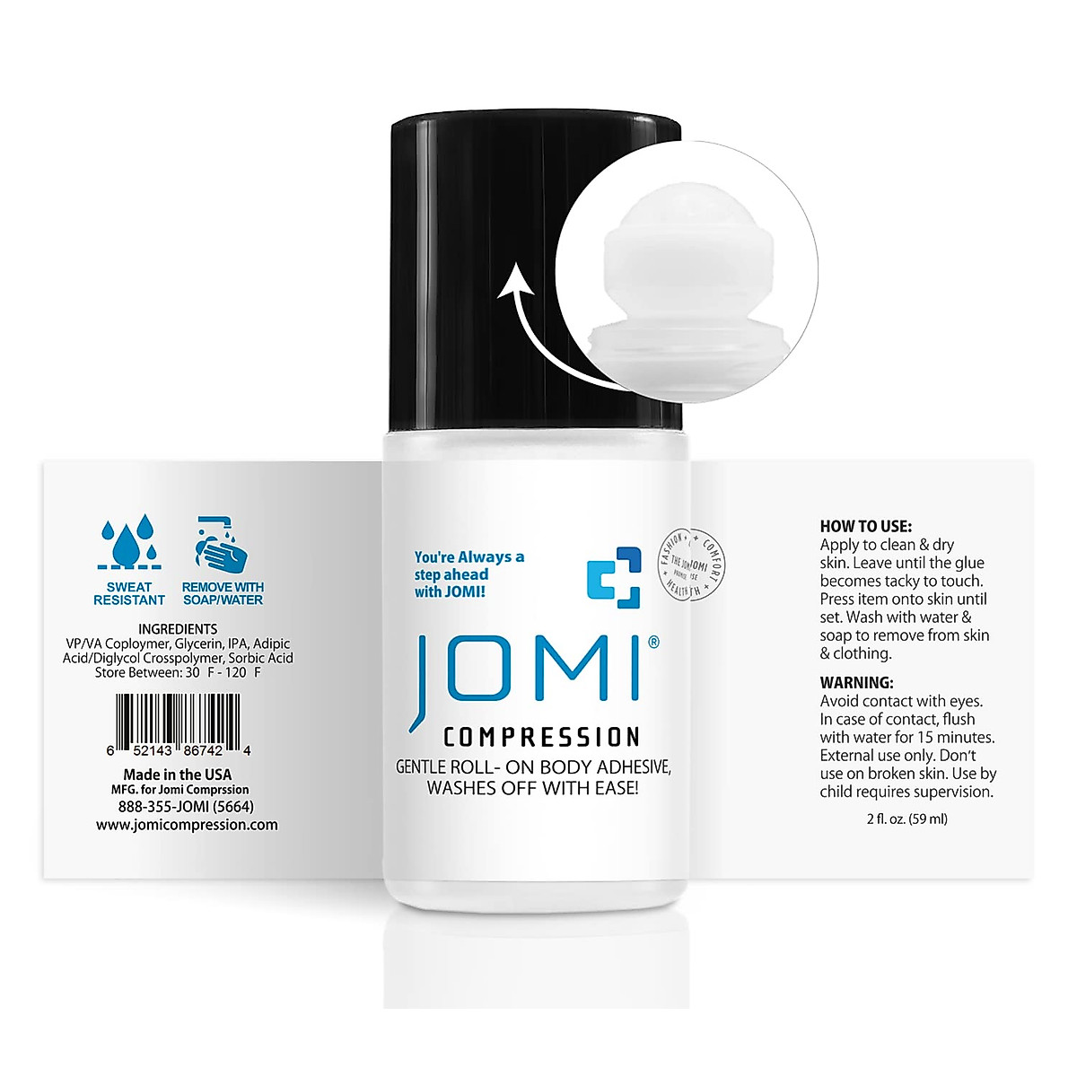 Premium Roll On Body Glue for Skin 1 Pack of Liquid Fashion Tape, Butt Glue for Dancers, 2oz Body Glue for Clothes & Fashion, Sweat Resistant Skin Adhesive, Sock Glue, Wig Glue, Residue Free