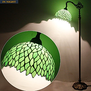 WERFACTORY Tiffany Lamp Floor Green Wisteria Stained Glass Arched Lamp 12X18X64 Inches Gooseneck Adjustable Corner Standing Reading Light Decor Bedroom Living Room S523 Series