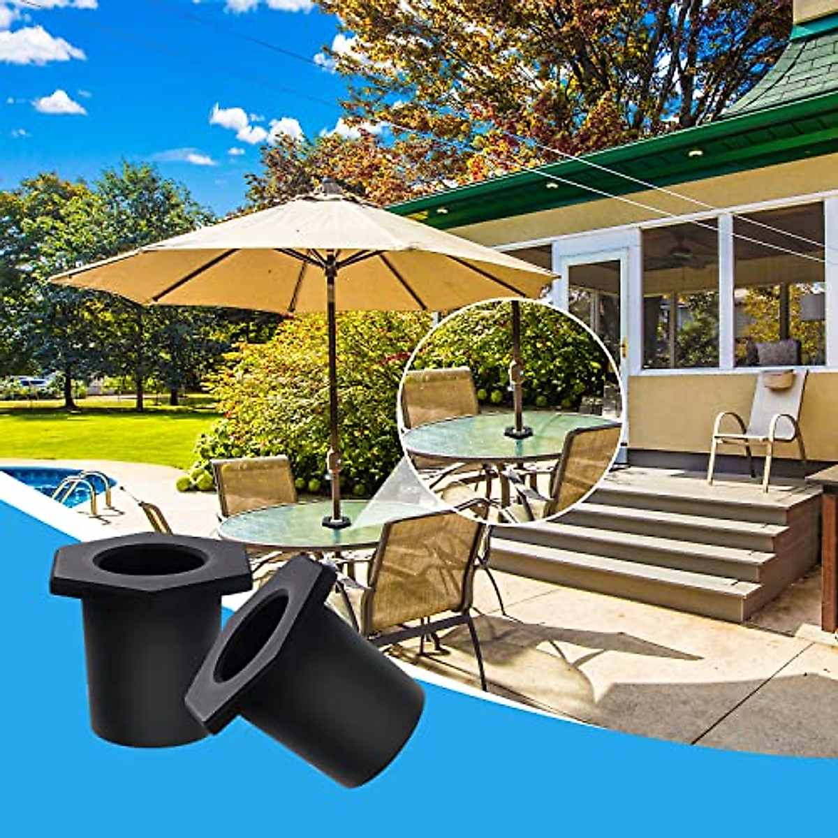 SAVITA 2pcs Table Umbrella Hole Ring, Outdoor Patio Table Umbrella Hole Insert Plug Silicone Umbrella Replacement Parts for 2-2.5 Inch Patio Table Hole, 1.5" Pool Umbrella Adapter (Black)