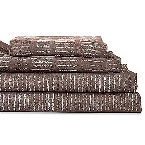 NSNLGSGC Mocha Brown Boho Duvet Cover King, Vintage Chocolate Striped Comforter Cover Set, Coffee Bohemian Bedding Cover Set(3 Pieces, King)