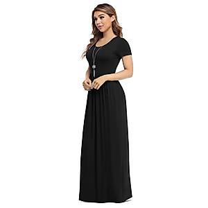 VIISHOW Women's Short Sleeve Loose Plain Maxi Dresses Casual Long Dresses with Pockets(Black, X-Large)