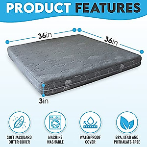 Sleepah Square Pack and Play Mattress 3" Waterproof Memory Foam Playard Portable Playpen Mattress Topper w Removable Cover Compatible with Joovy Room 2 Delta Children Century Thick Dual Sided 36”x36”