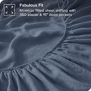 Bare Home Queen Sheet Set - Luxury 100% Linen Bed Sheets - Deep Pockets - Easy Fit - 4 Piece Set - Bedding Sheets & Pillowcases (Queen, Indigo)