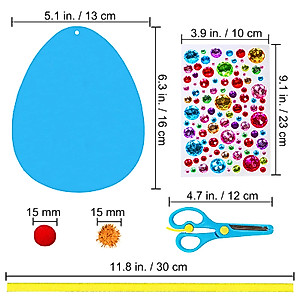 24 Sets Easter Egg Ornaments Decorations DIY 3D Easter Craft Kits Assorted Egg Shaped Foam Cutouts Easter Foam Stickers Pom-poms for Kids Party Favors Easter Spring Classroom Activity Art Project