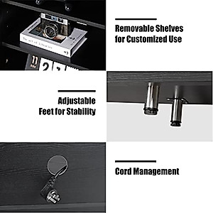 AMERLIFE Fireplace TV Stand, Wood Texture Entertainment Center with 23'' Electric Fireplace, Farmhouse Entertainment Stand Media TV Console for TVs Up to 80'', 70 inches, Black